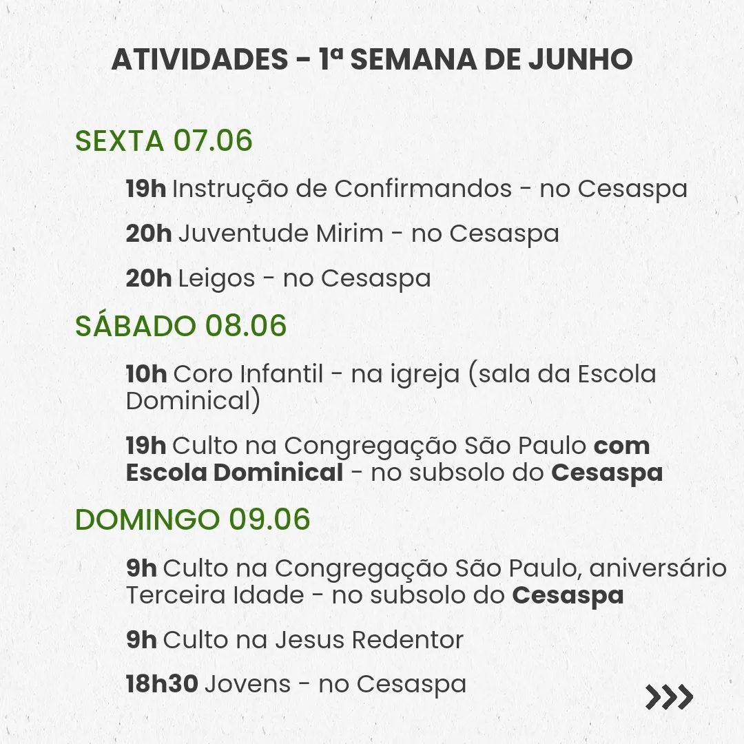 Semanal – 1ª SEMANA DE JUNHO – Congregação Evangélica Luterana São ...
